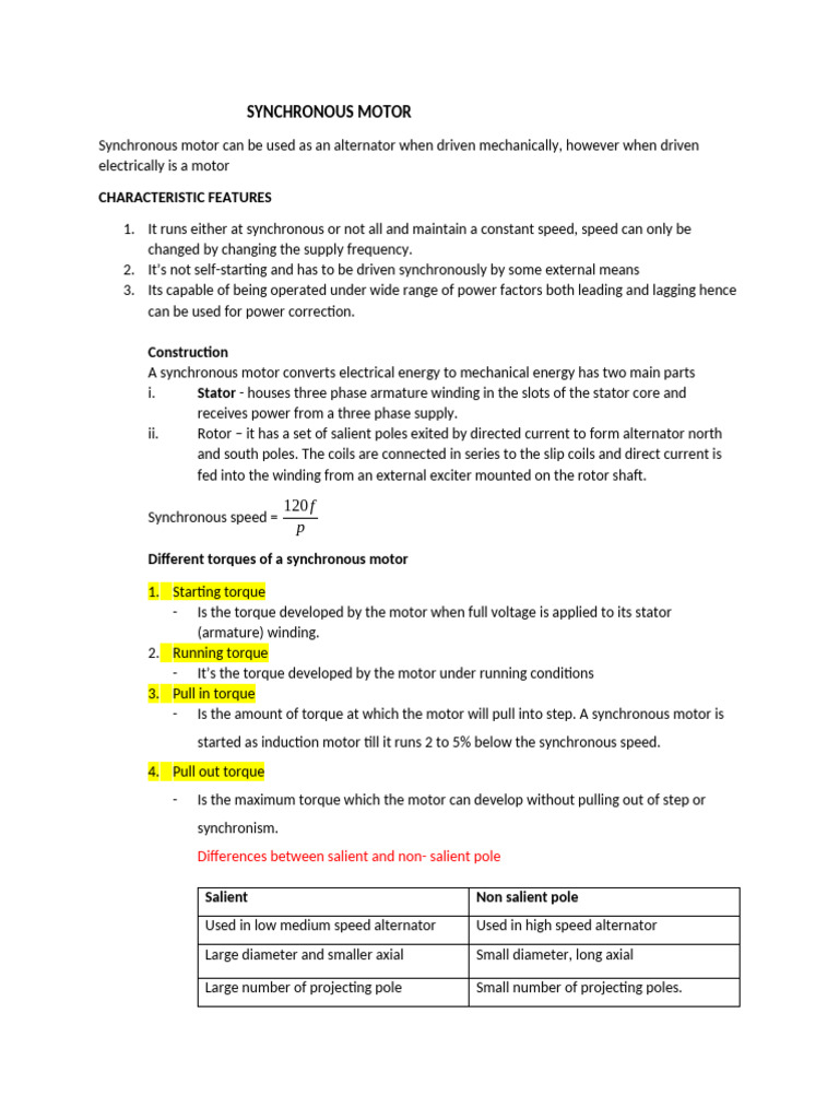 Synchronous Motor 1 | PDF
