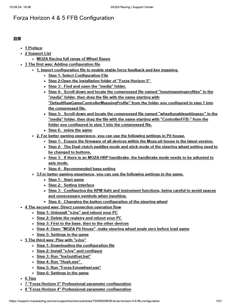 MOZA Racing - Forza Horizon 4 & 5 FFB Configuration | PDF