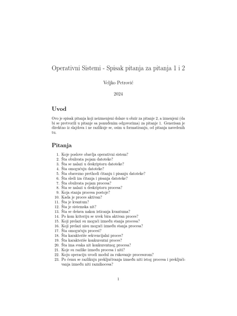 Spisak Pitanja 2024 | PDF