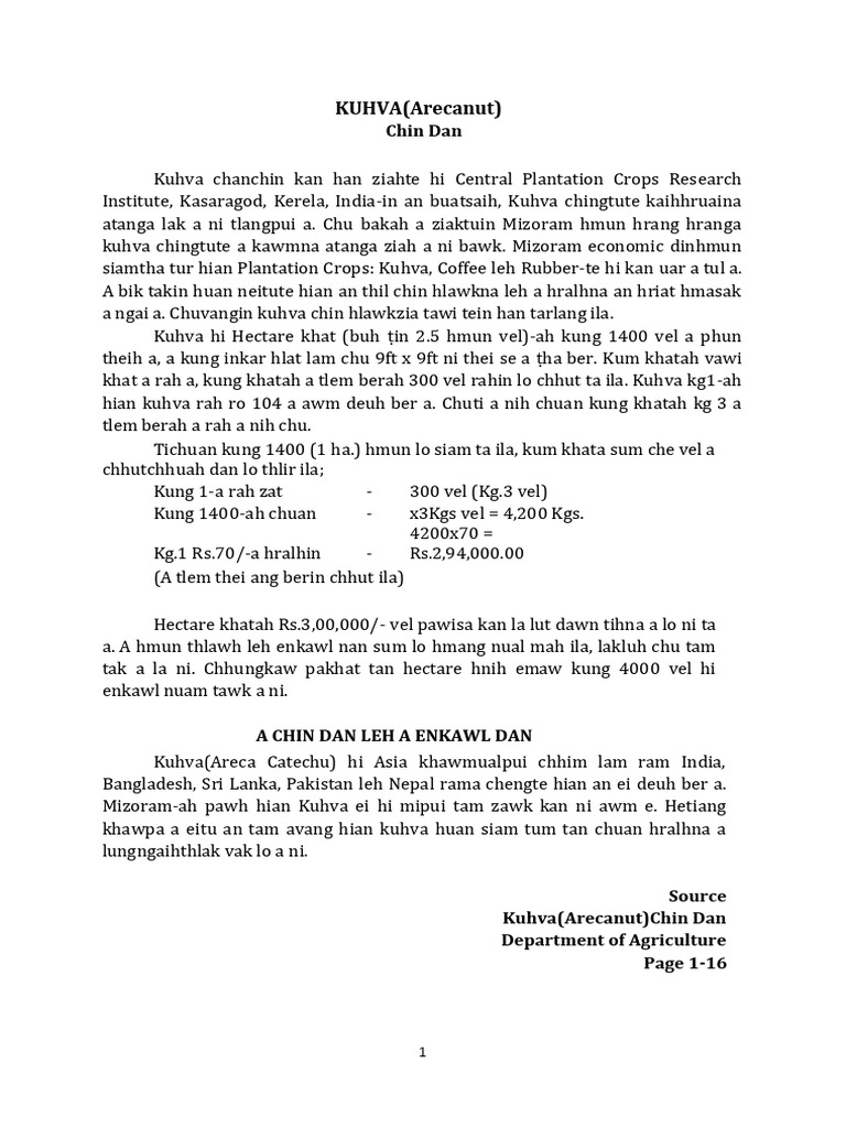 Kuhva Arecanut Chin Dan | PDF