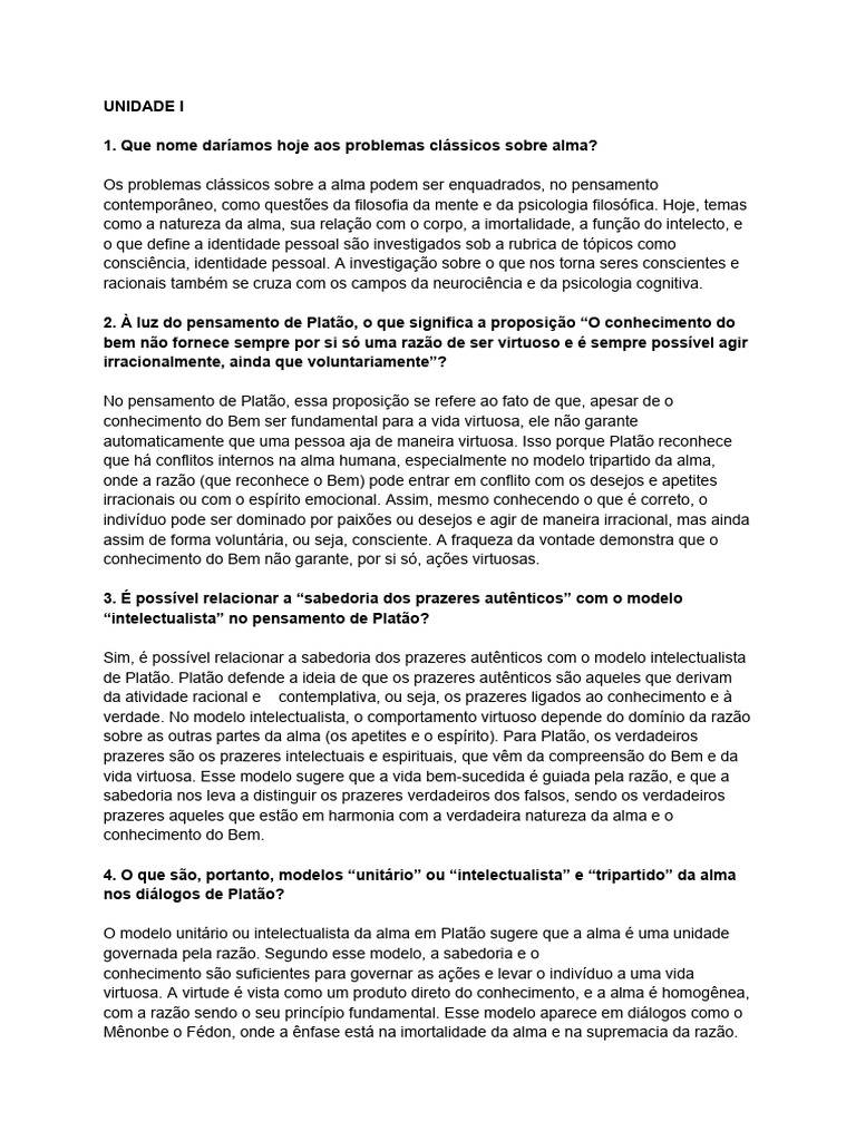 A Psiqué Na Filosofia de Platão | PDF