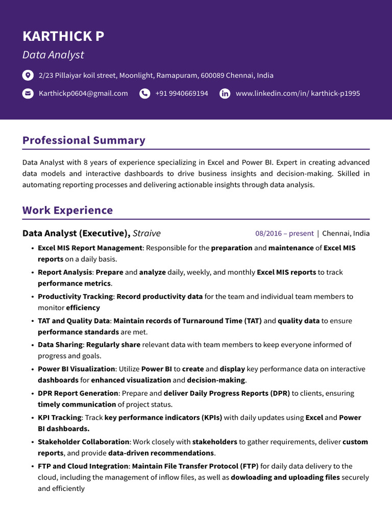 Karthick P CV Data Analyst | PDF