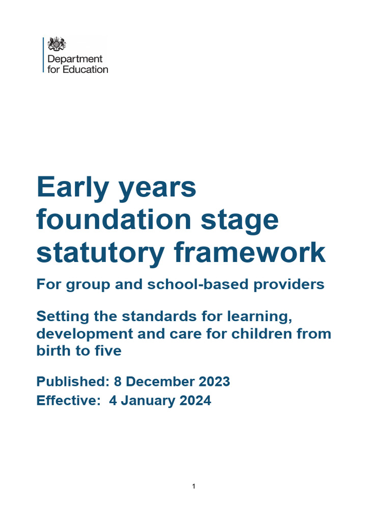 Eyfs Statutory Framework For Group and School Based Providers - Ver - 1 ...