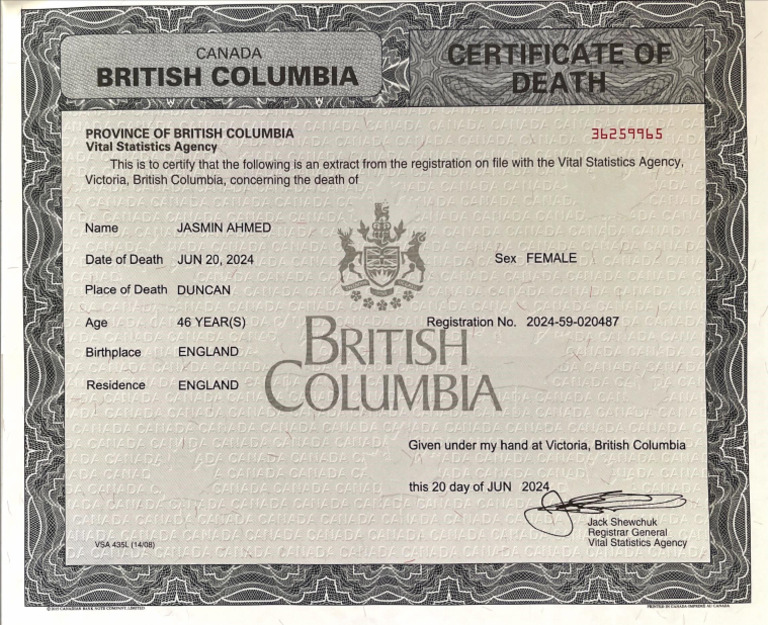 Jasmin Death Certificate | PDF