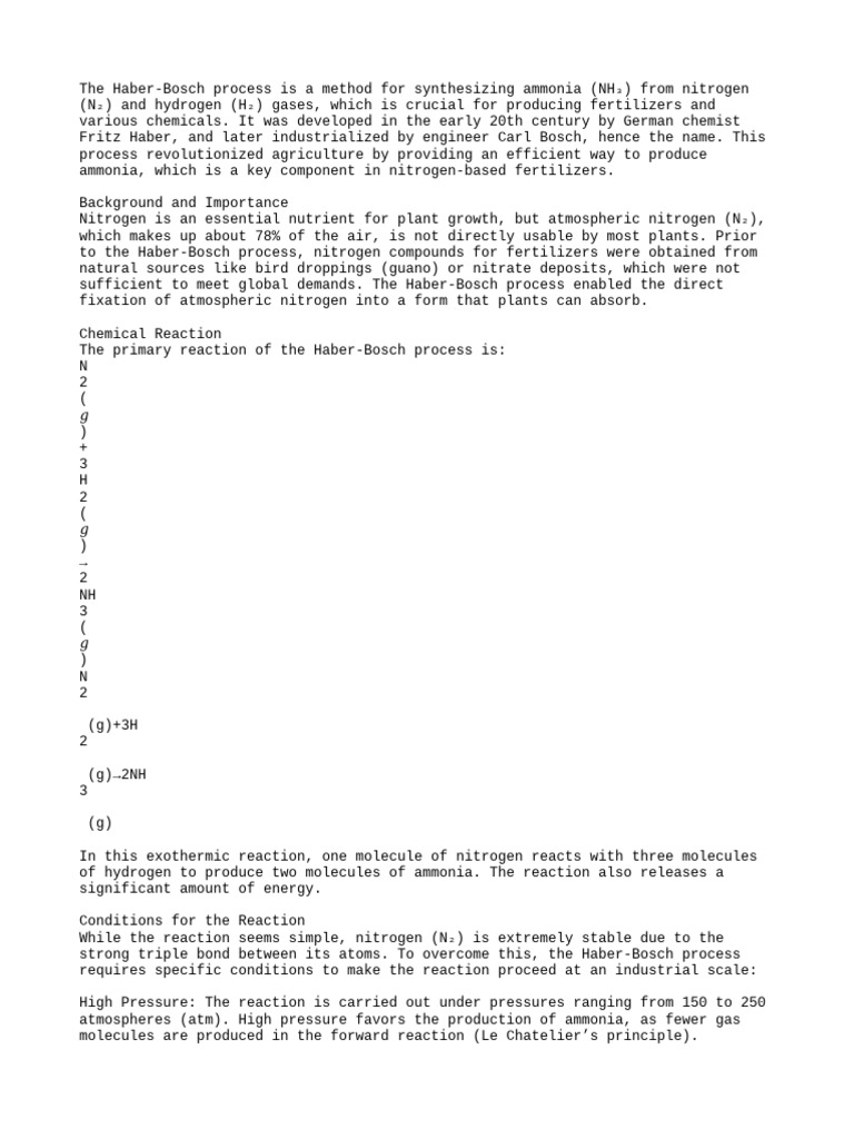 The Haber-Bosch Process Is A Method | PDF