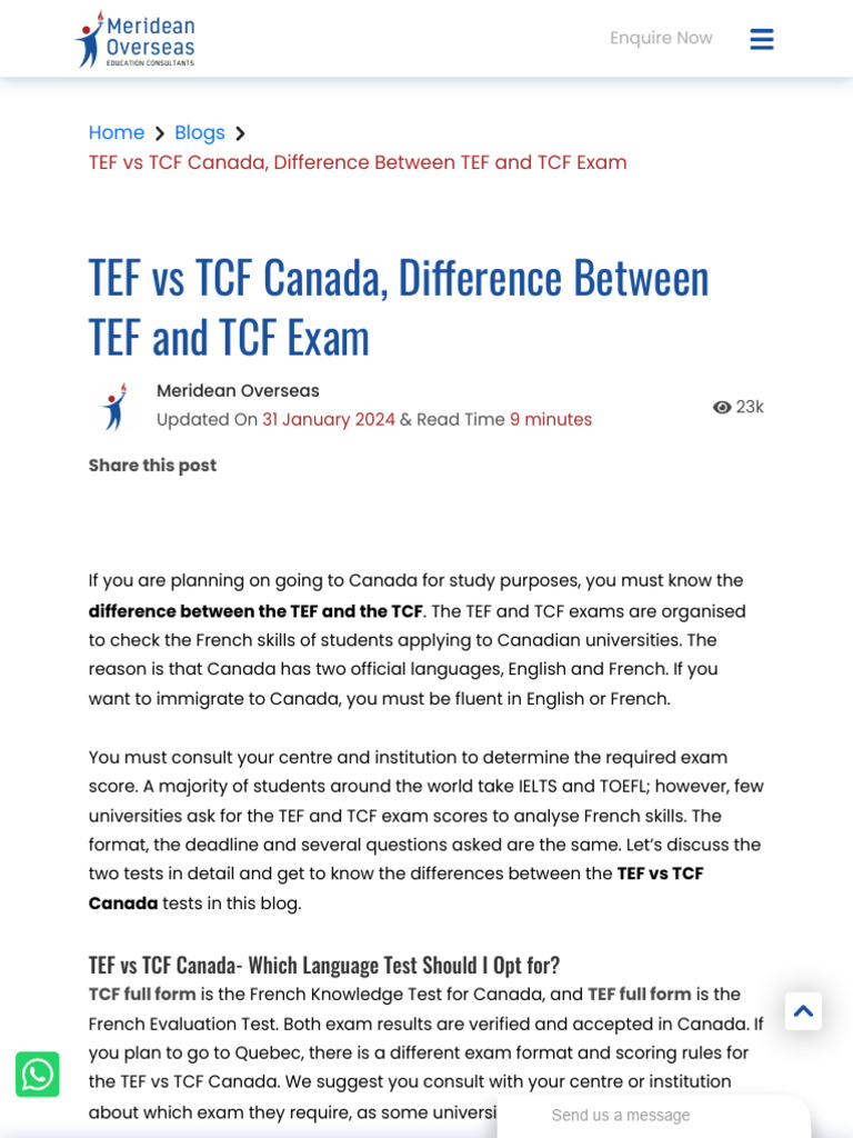 TEF Vs TCF Canada - Difference Between TEF and TCF Exam | PDF