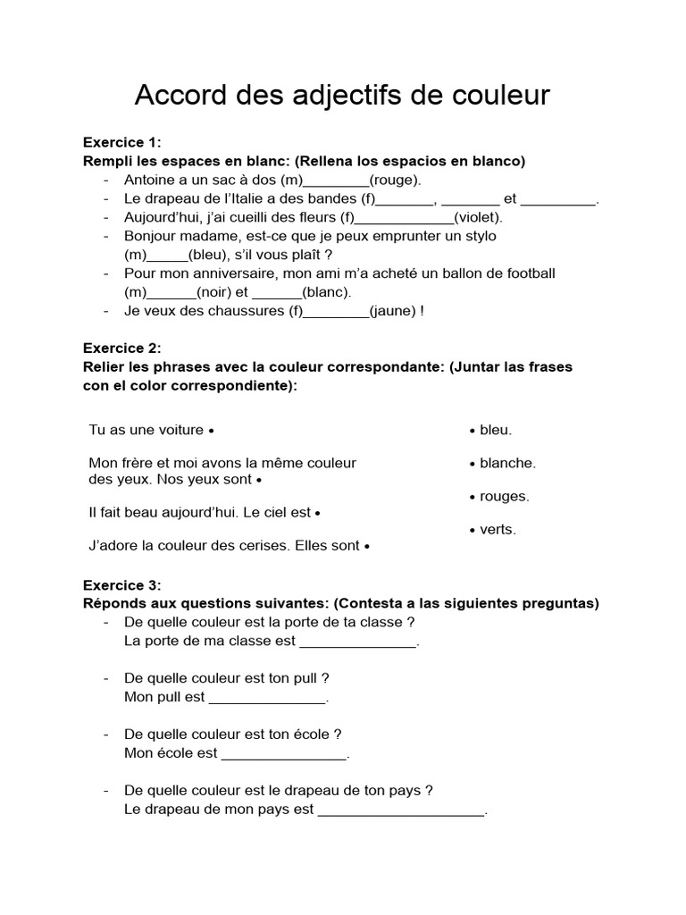 Exercice1_Accord des adjectifs de couleur | PDF