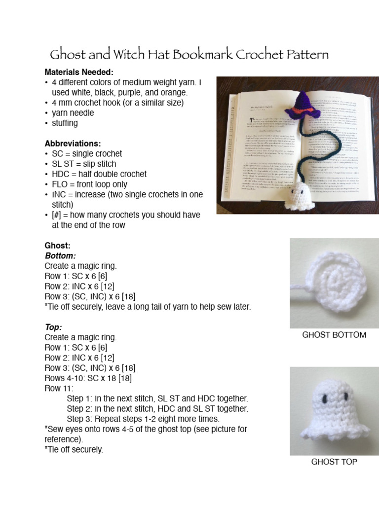 Ghost Witch Hat Bookmark Crochet Pattern | PDF