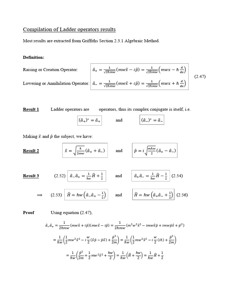Tutorial 8 Compilation of Ladder Operators Results2 | PDF ...