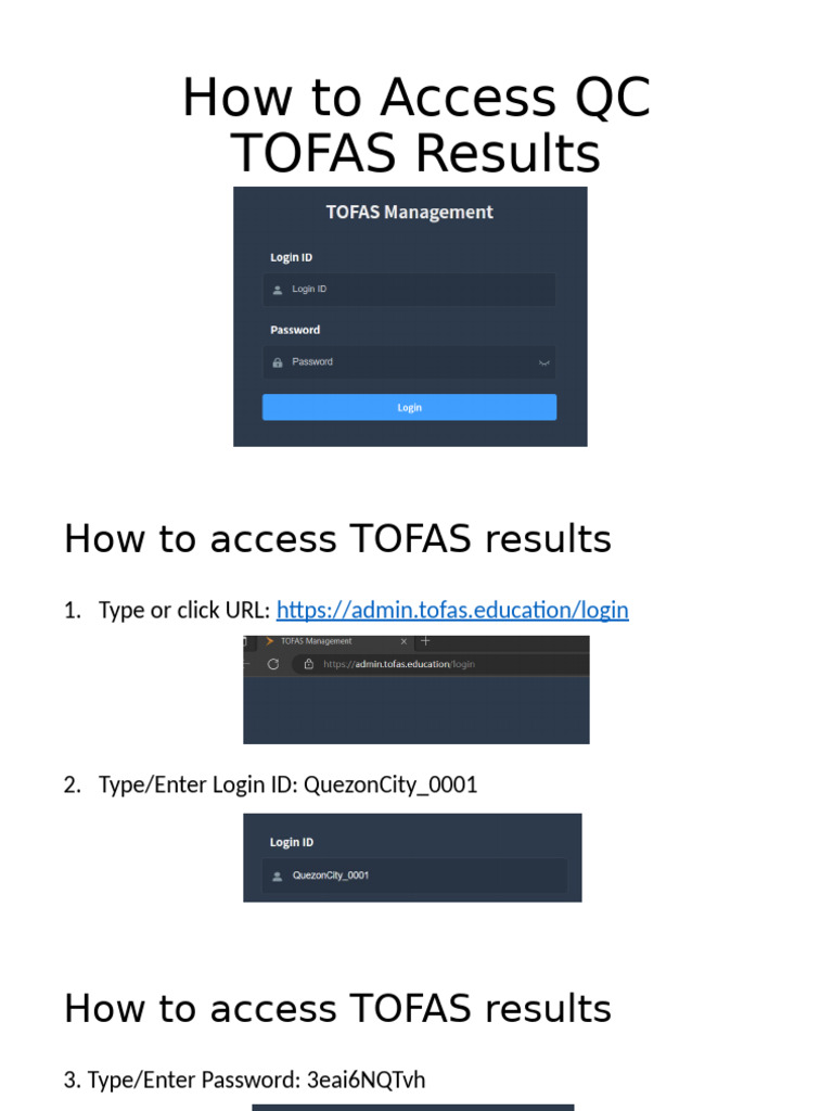 How To Access TOFAS Results 1 1 | PDF