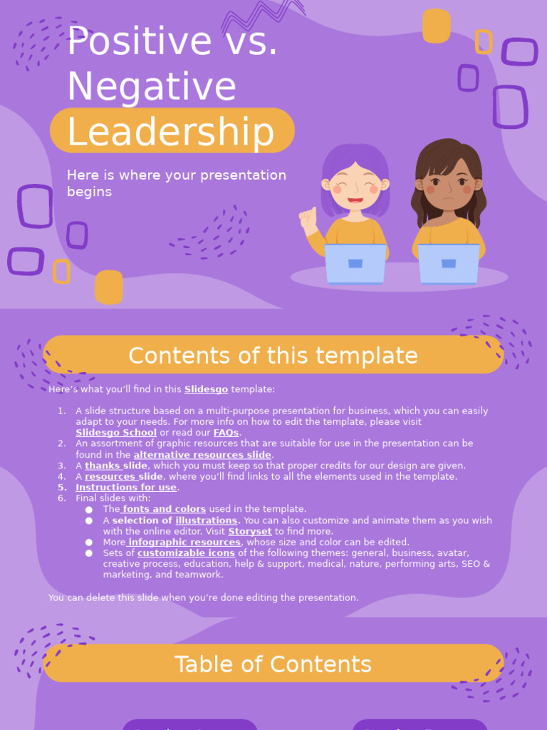 Positive vs. Negative Leadership by Slidesgo | PDF