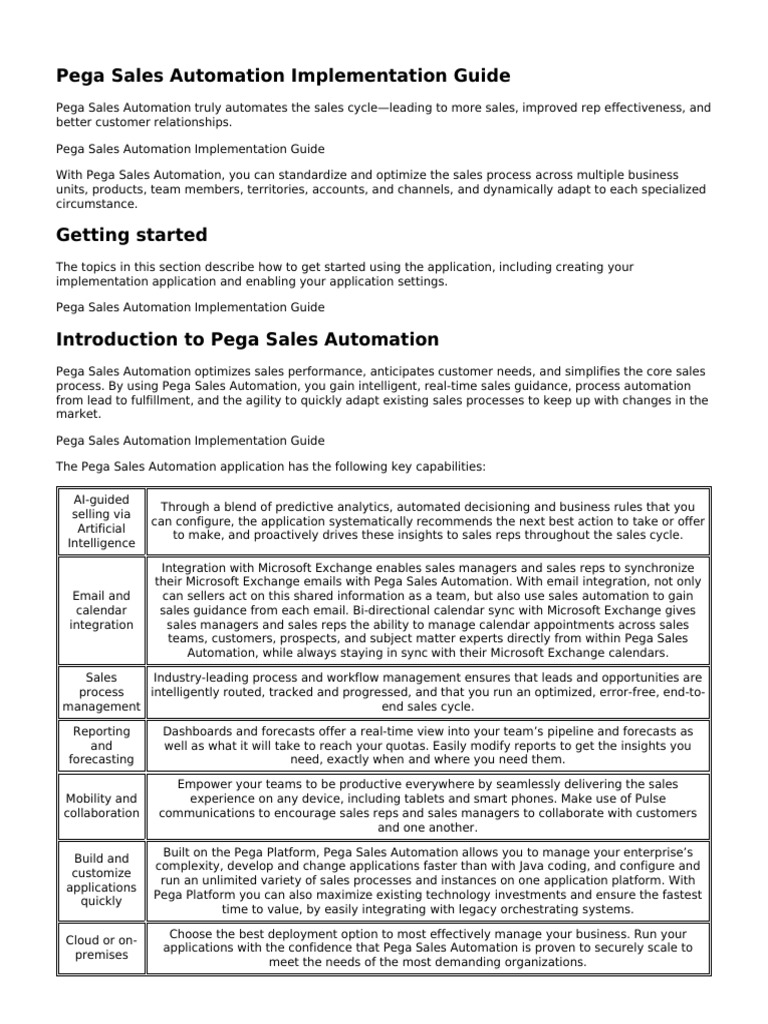 Pega Sales Automation Implementation Guide | PDF