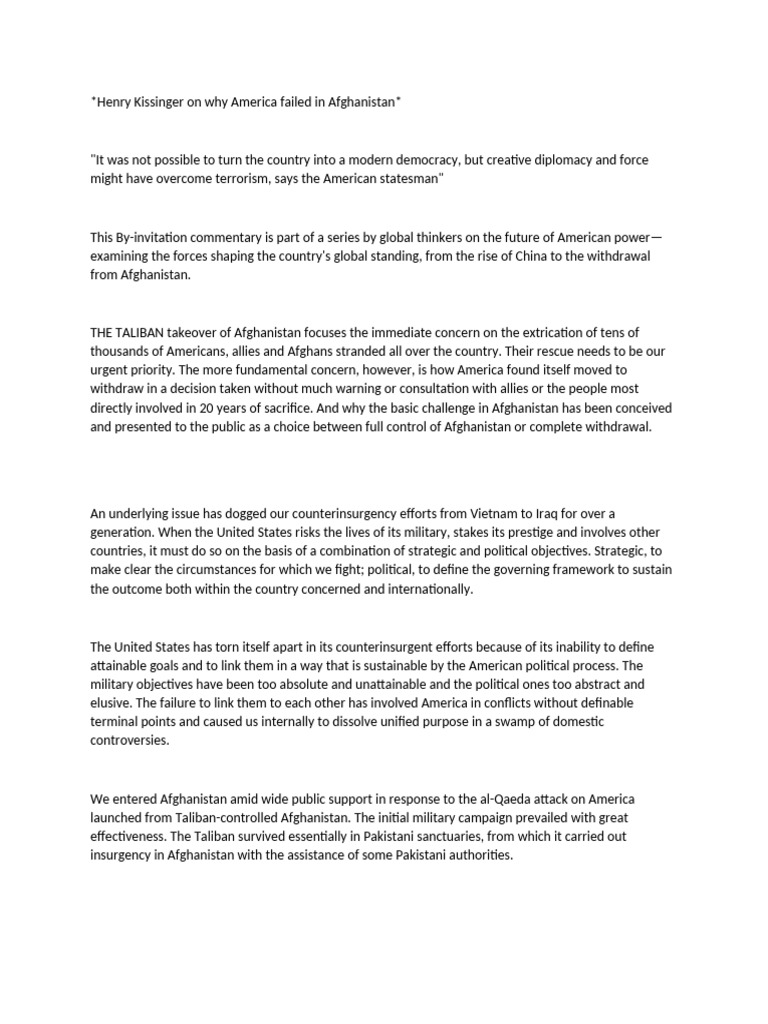 Kissinger on America's Afghan Withdrawal | PDF | Afghanistan | Politics