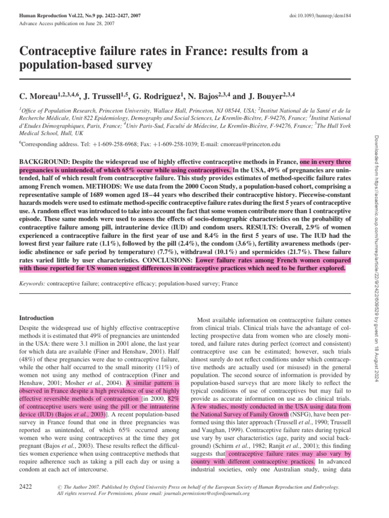 Contraceptive Failure and Unintended Preg. in France (Survey) | PDF
