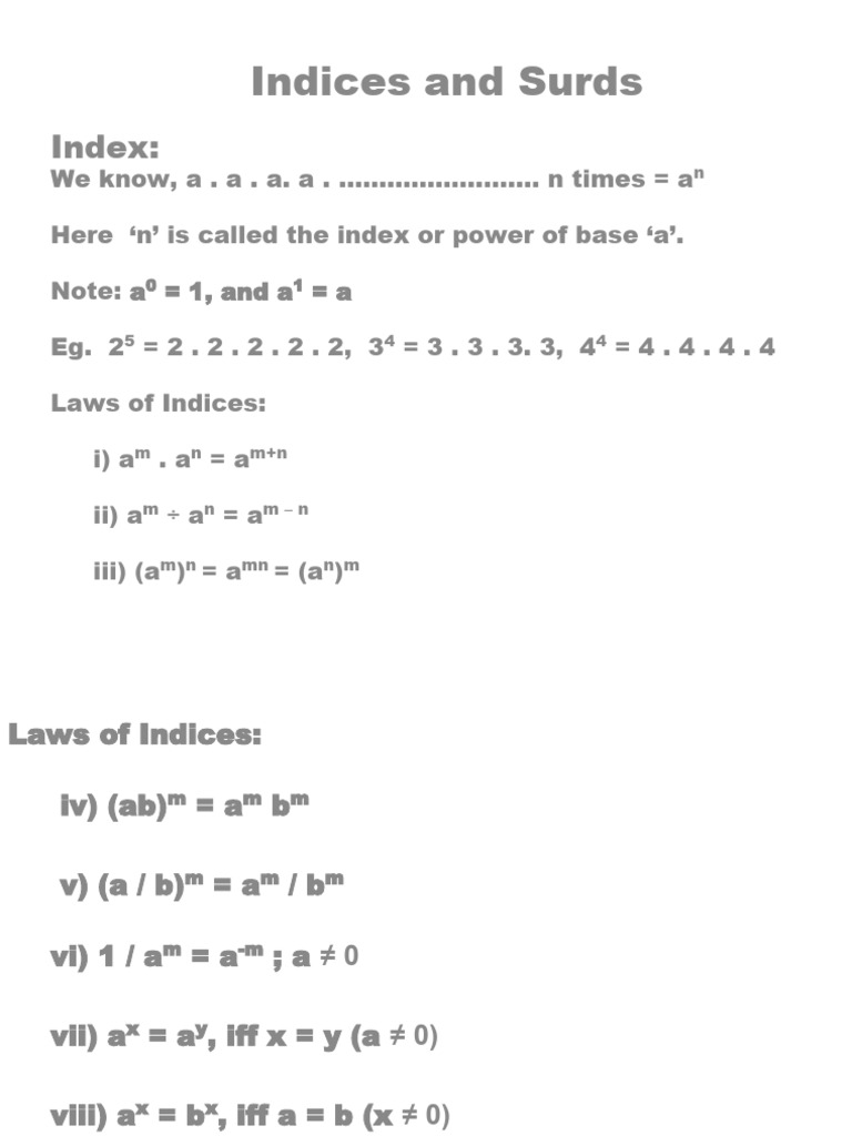 Indices & Surds | PDF