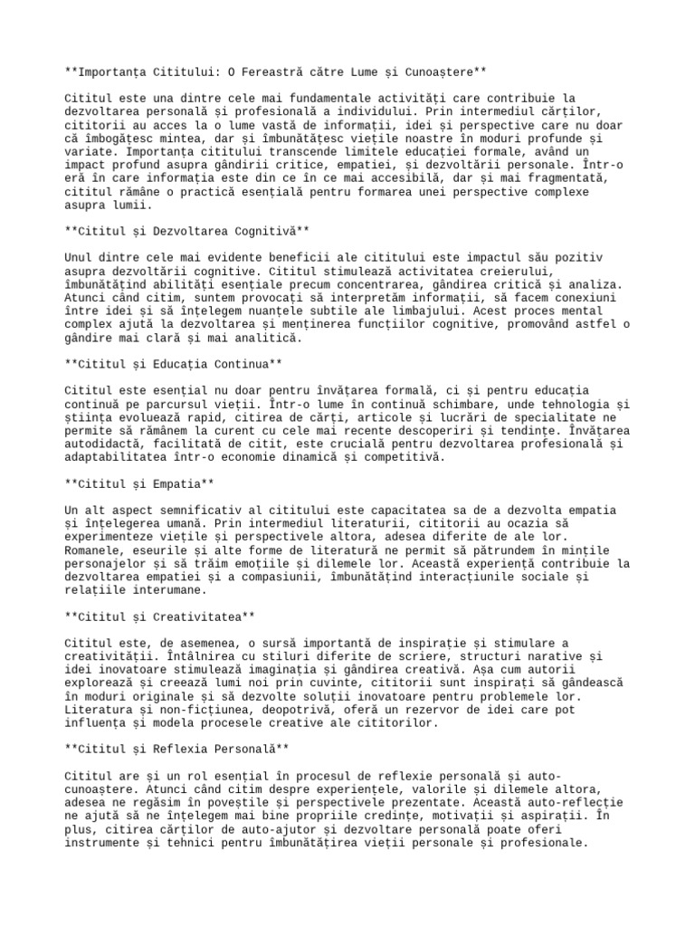 Importanta Cititului | PDF