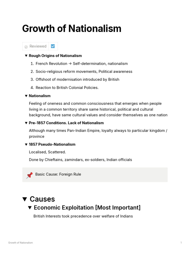 Growth of Nationalism Class 10 ICSE History | PDF