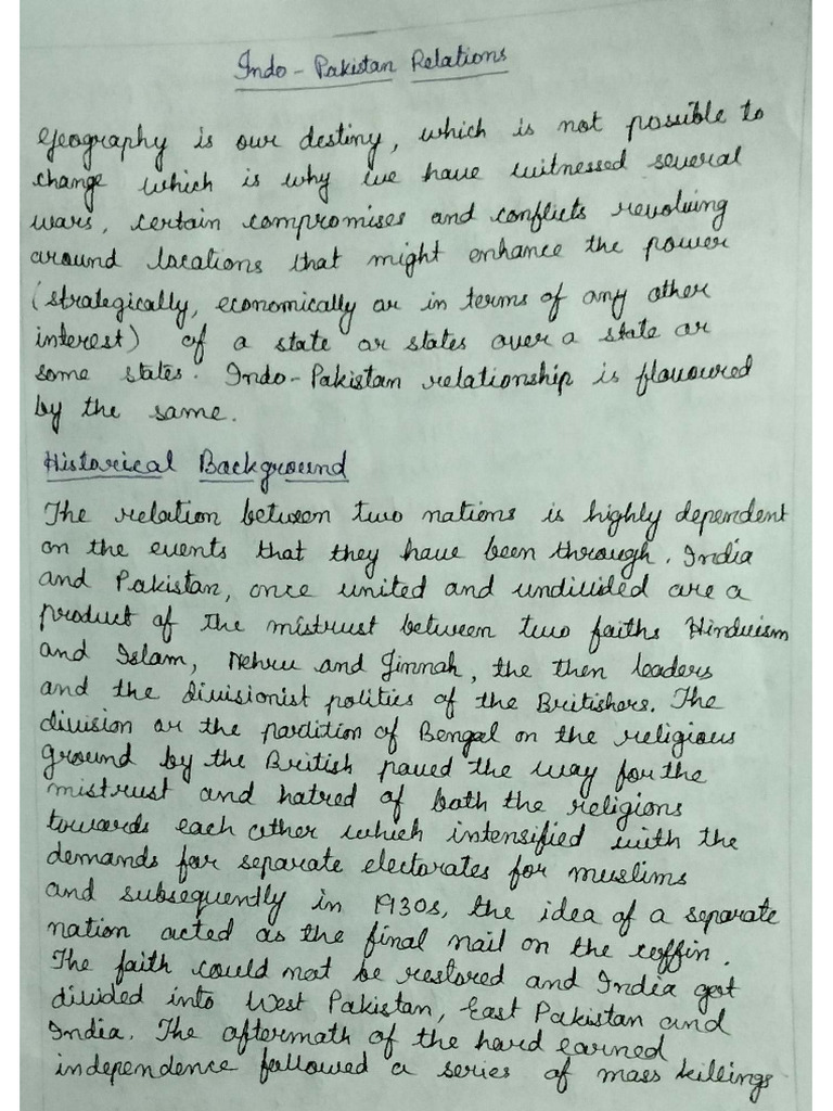 Indo Pak Relation ... 15 Marks Answer by Oishee | PDF
