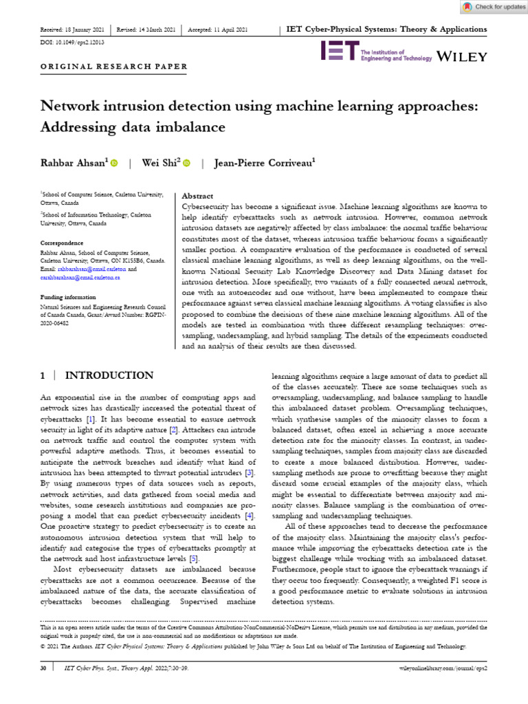 IET Cyber-Phy Sys Theory Ap - 2021 - Ahsan - Network intrusion detection using machine learning ...