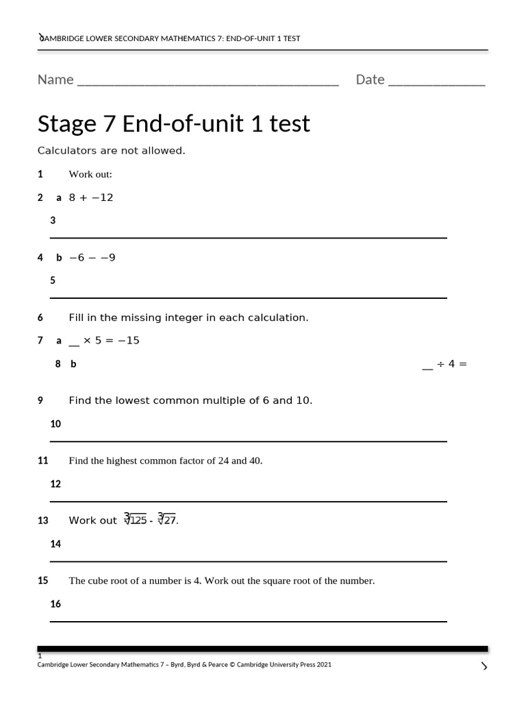 End of Unit 1 Test | PDF