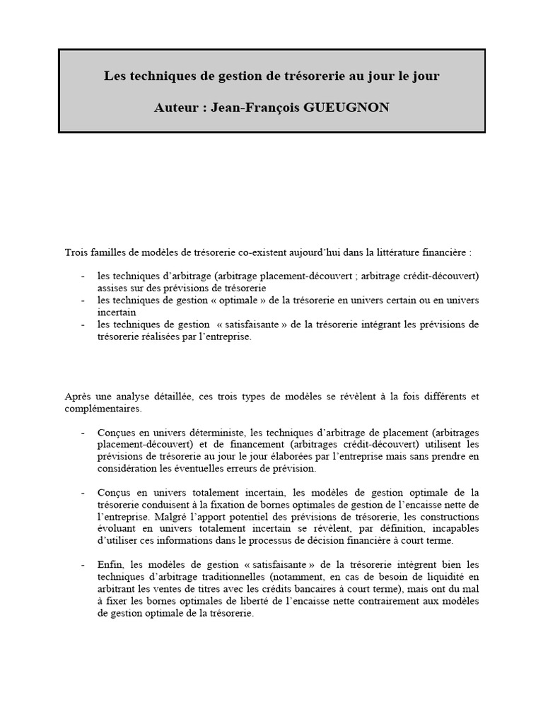 Gestion Trésorerie | PDF