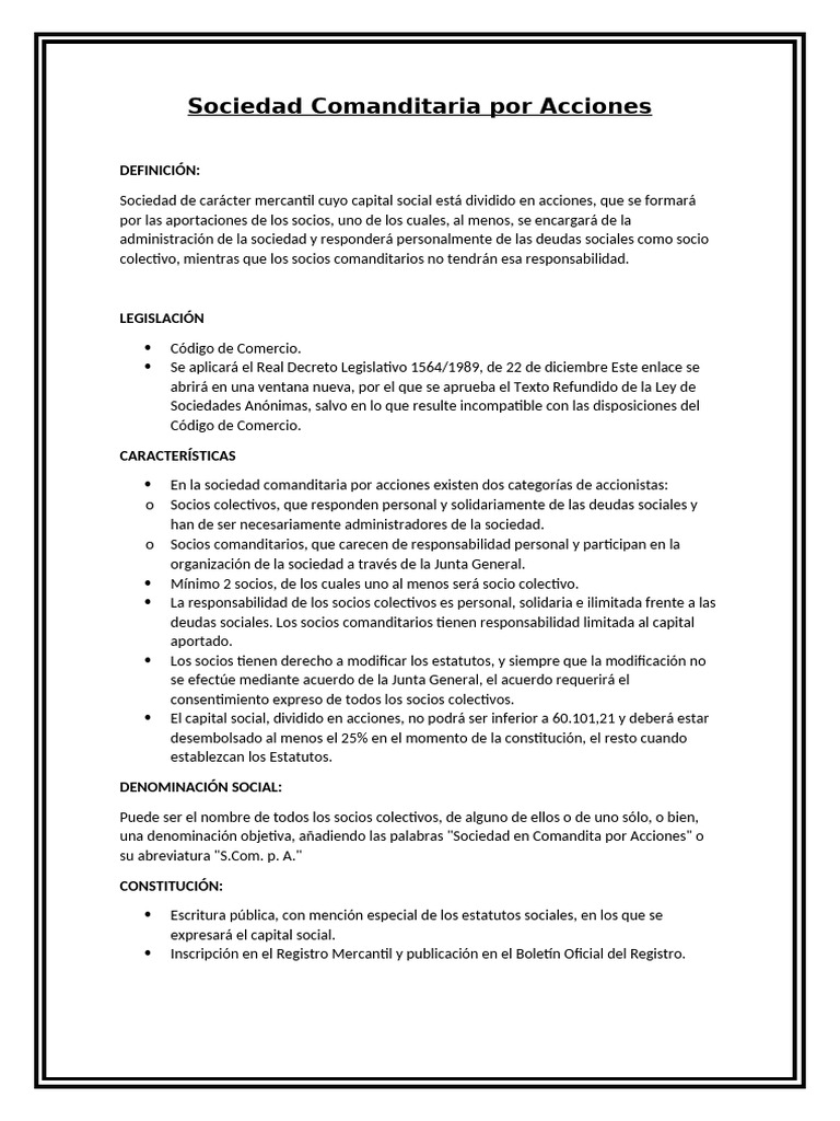 Sociedad Comanditaria Por Acciones | PDF
