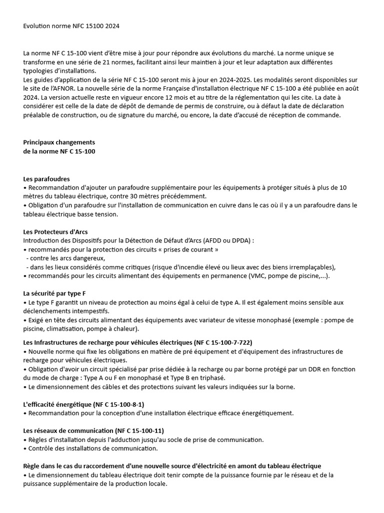 Evolution Norme NFC 15100 2024 | PDF