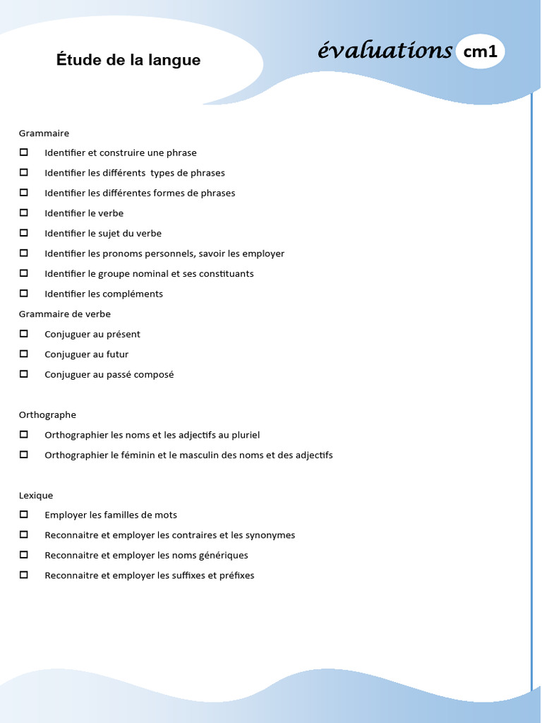 Evaluations Francais Fin de cm1 | PDF