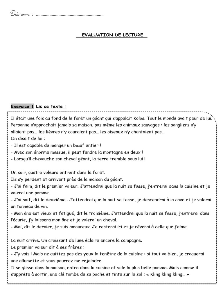 Evaluation Lecture CE2 P1 | PDF