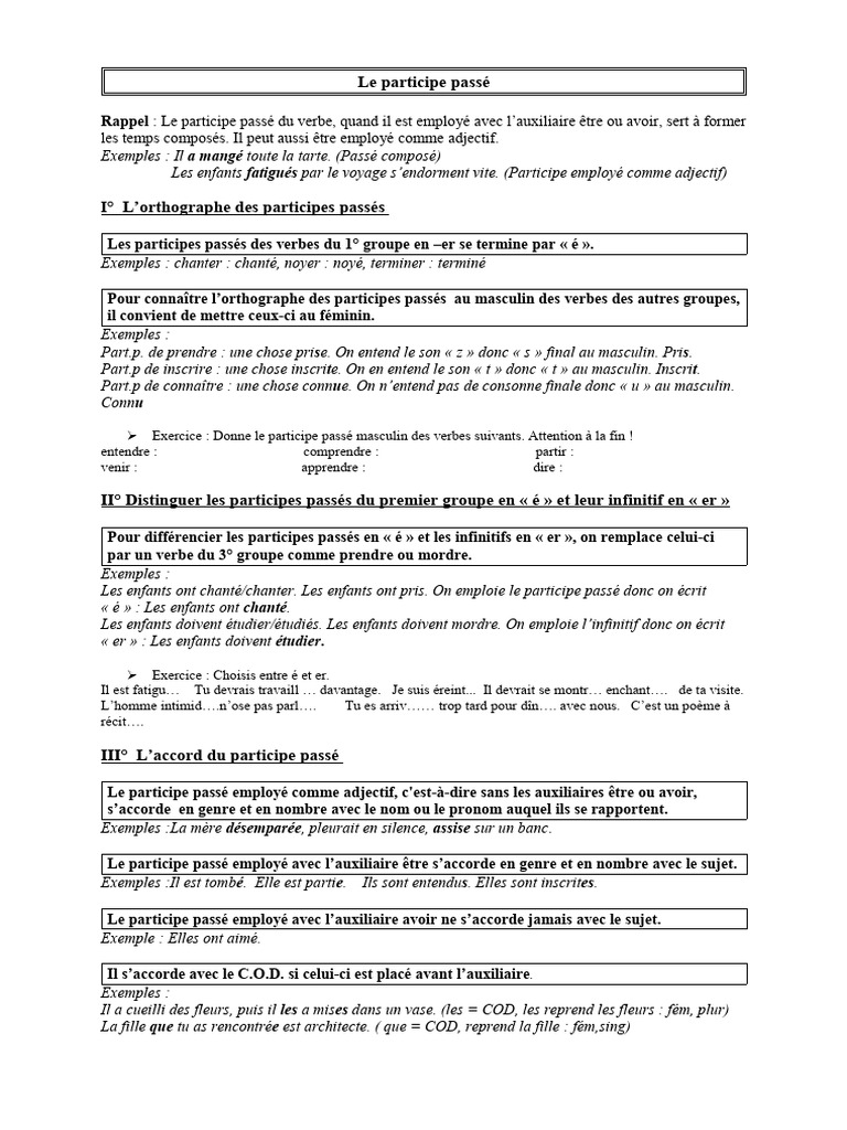 Le Participe Passe | PDF