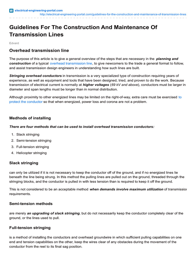 Guidelines For The Construction and Maintenance of Transmission Lines | PDF