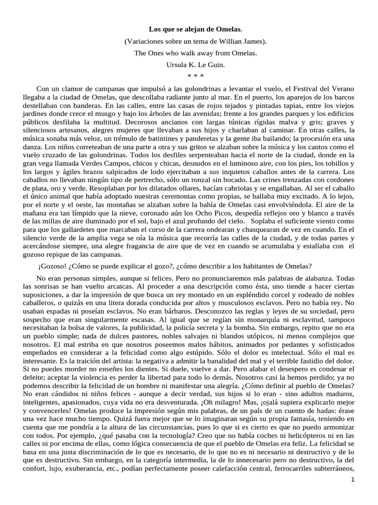 Los Que Se Alejan de Omelas - Ursula K. Le Guin | PDF