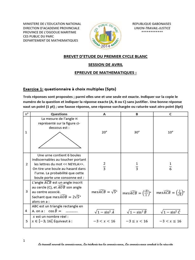 Bepc Blanc 2024 | PDF