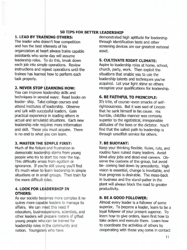50 Tips To Better Leadership | PDF