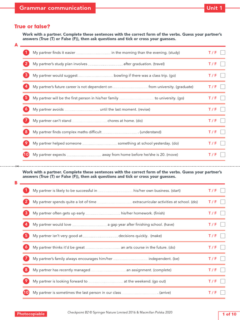 Checkpoint B2 TRC Grammar Communication Worksheets | PDF | Overdraft ...