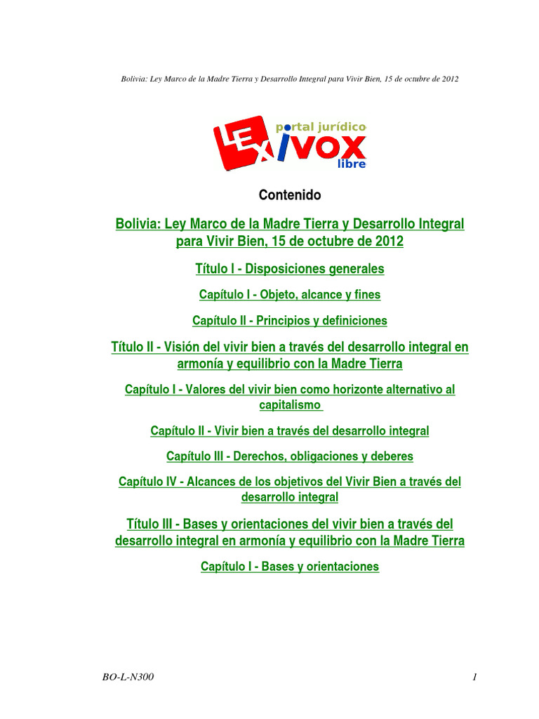 Ley 300 | PDF | Bolivia | Sustentabilidad
