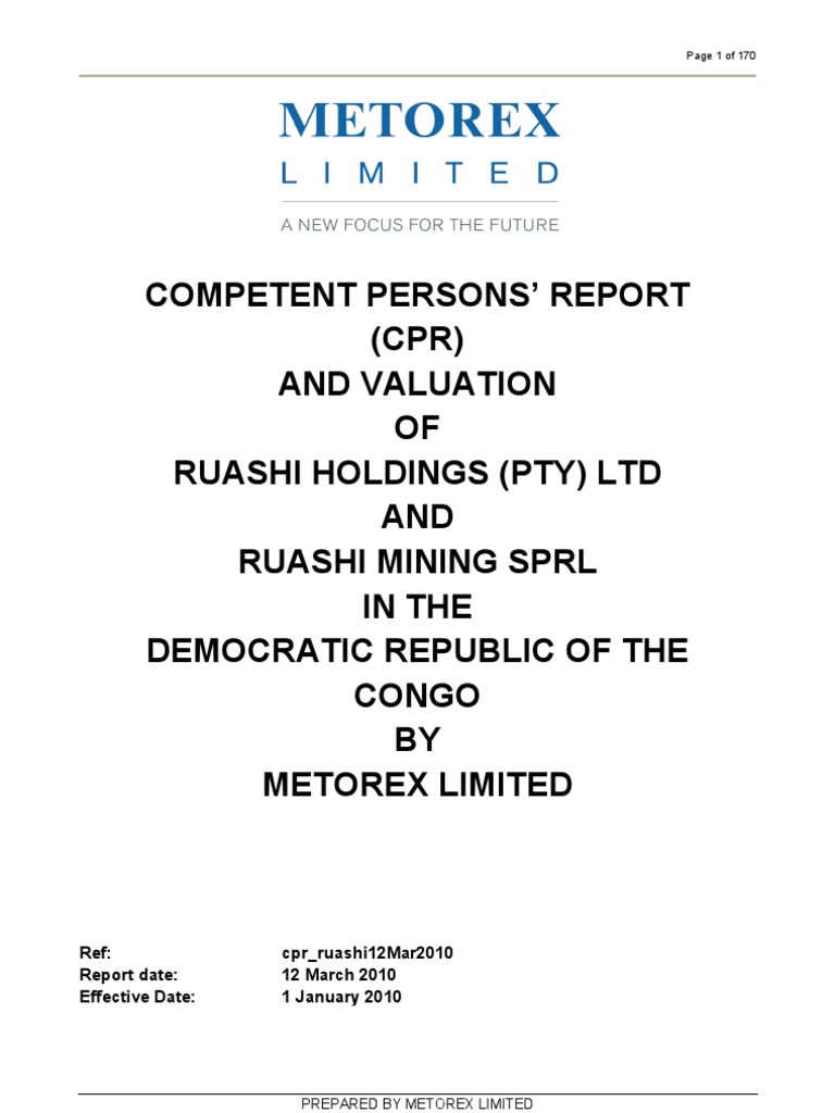 Metorex Ruashi CPR | PDF | Mining | Science