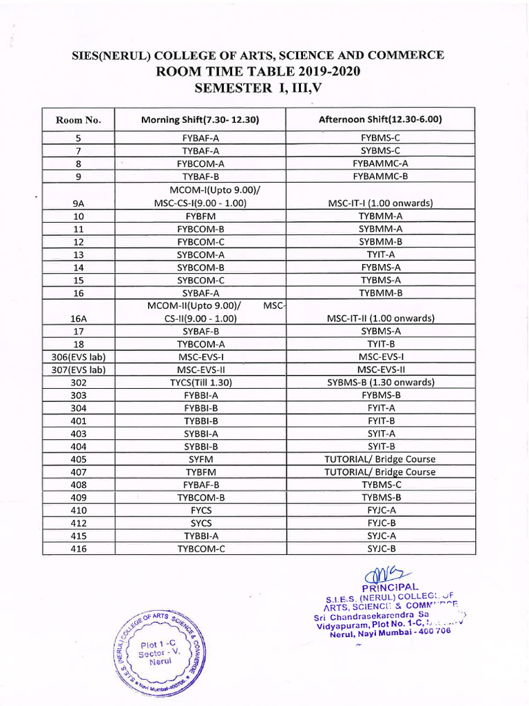 Master Time Table Classroom | PDF