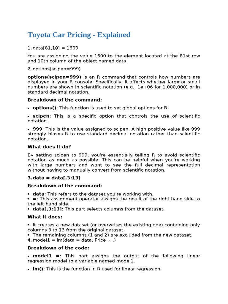 Car Pricing Important Parts Explained | PDF