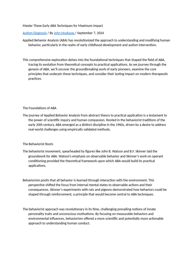 Master These Early ABA Techniques For Maximum Impact | PDF ...