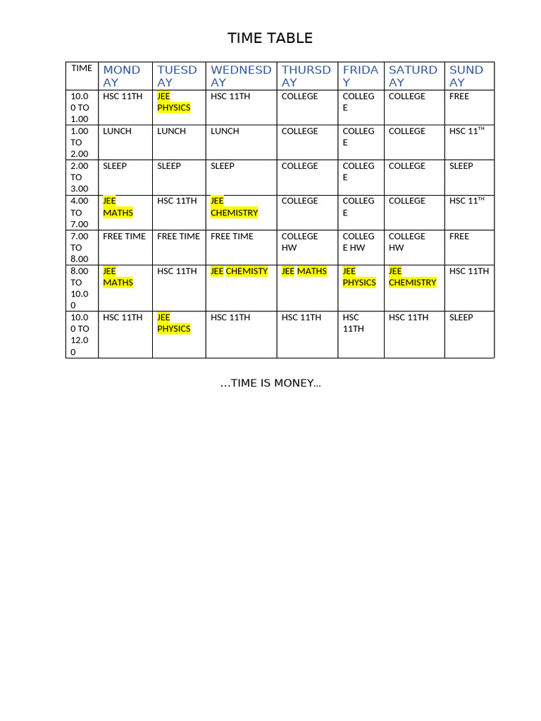 Time Table 11TH | PDF | Language Arts & Discipline