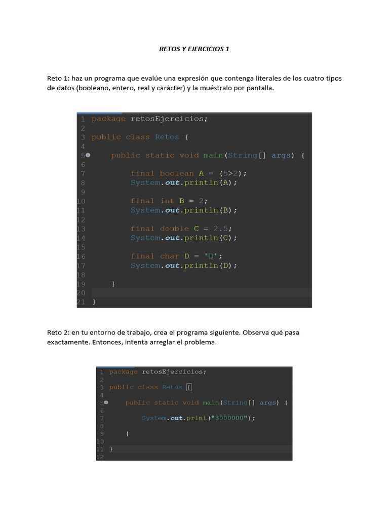 Retos Ejercicios Java 1 | PDF