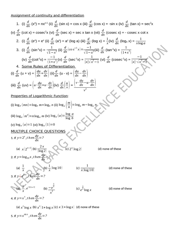 Assignment of Continuity and Differentiation-12!24!25 | PDF