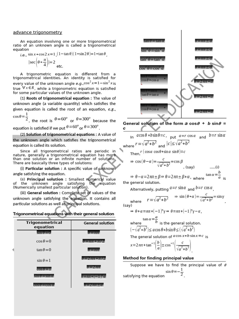Advance Trigonometry | PDF