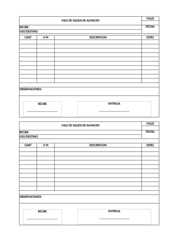 Vale De Salida Almacen Pdf