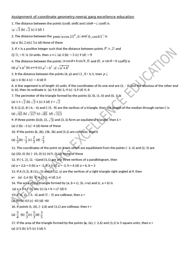 Assignment of Coordinate Geometry-10!24!25 | PDF