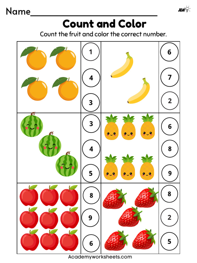 Count and Color Fruits Worksheet | PDF