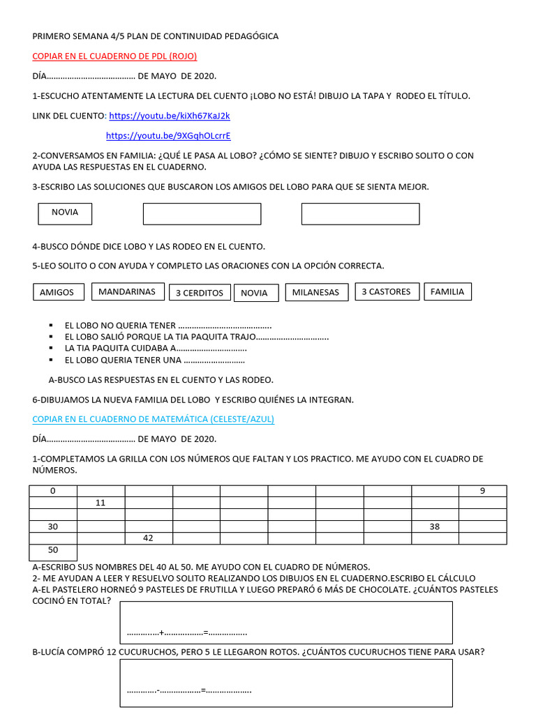 Primero Semana 4-5 Continuidad Pedagógica | PDF