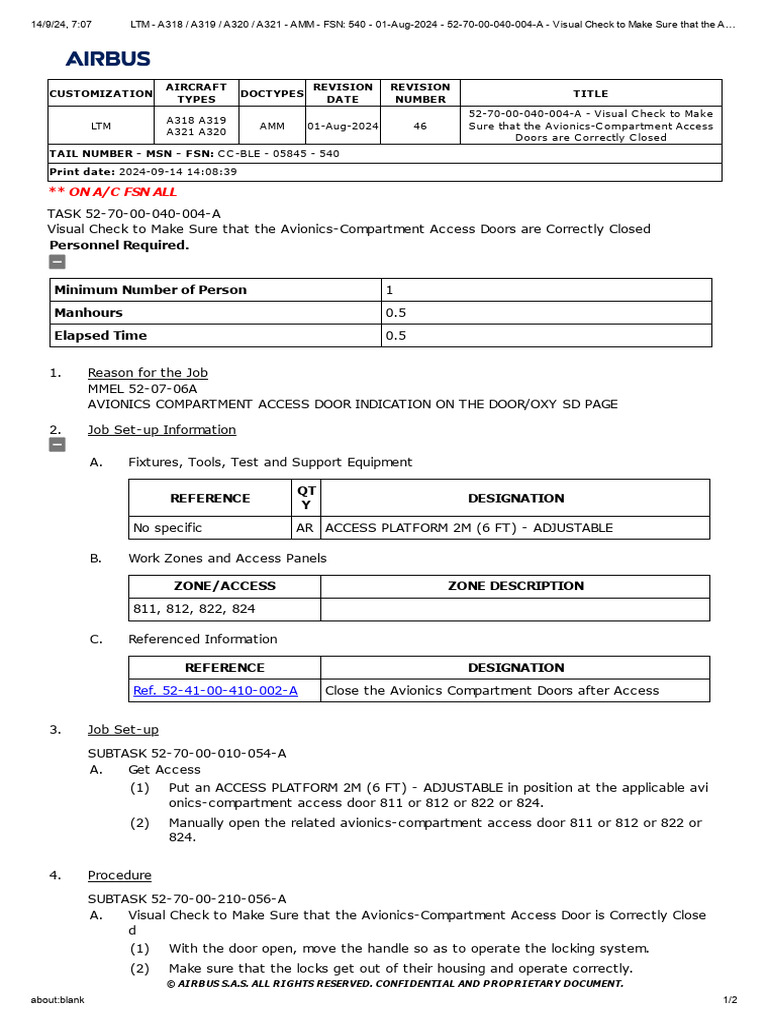 AMM. 52-70-00-040-004-A - Visual Check To Make Sure That The Avionics-Compartment Access Doors ...
