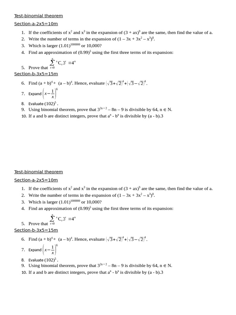 Test Binomial Theorem-25 | PDF